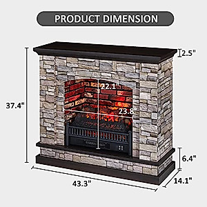 AMERLIFE Electric Fireplace with Mantel 44'' Laminate Finish TV Stand & 23'' Insert Heater Combination, Rustic Console Table with Fireplace for TVs up to 50'', Great for Living Room (HPT0038)