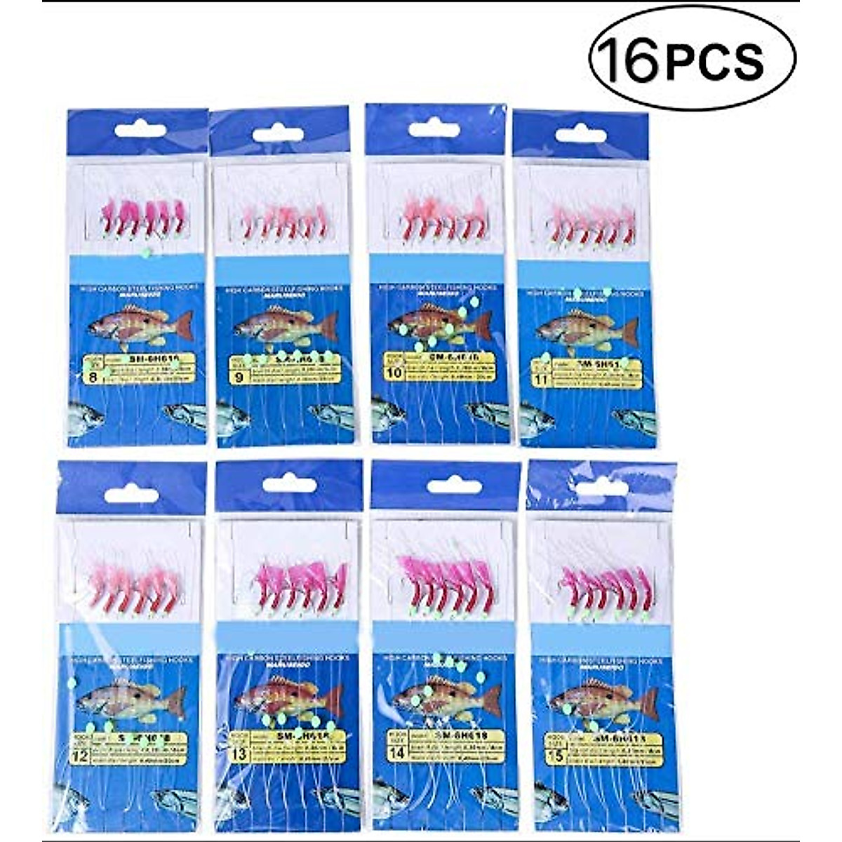 Bait Rig Assorted 16 Packs Freshwater/Saltwater Sea Fishing Rigs, Bait Rigs with Ball Bearing Swivel for Bass Trout Walleye Red Fish