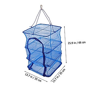 BESPORTBLE Foldable Fish Cage Fruit Dryer Hanging Clothes Drying Rack Laundry Drying Rack Collapsible Hanging Drying Net Zipper Drying Rack Folding Fish Mesh Nylon Blue Shrimp Fish Drying Net