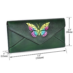 Genuine Leather Wallets for Women RFID Blocking Purse Vintage All in One Organizer Handmade Long Wallet Luxury Clutch (Green)