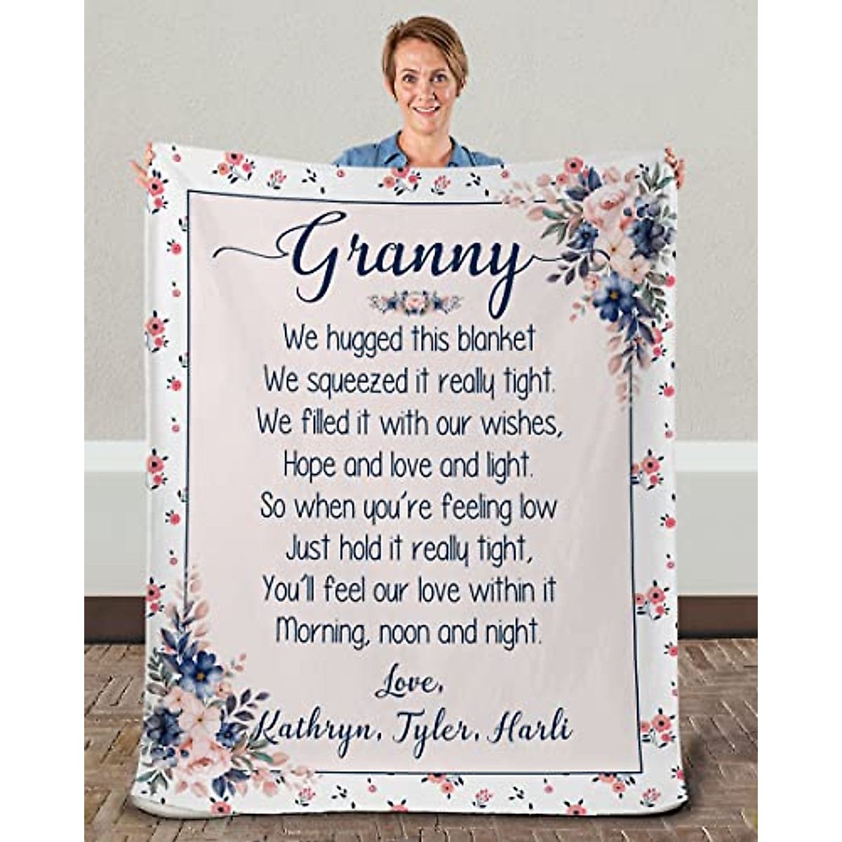 Personalized Granny Blanket with Grandkids Name, Custom Granny Blanket, Christmas Mothers Day Blanket Gift for Granny from Grandson Granddaughter Son Daughter, Blanket for Granny from Grandkids