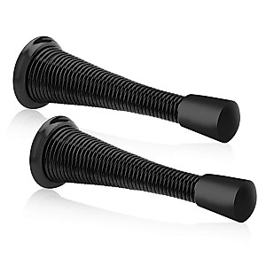 KOVOSCH 2 Pack Upgraded Spring Door Stoppers Black - Flexible Heavy Duty Screw-in Door Stop Spring, Wall Door Stopper with Black Bumper Tips