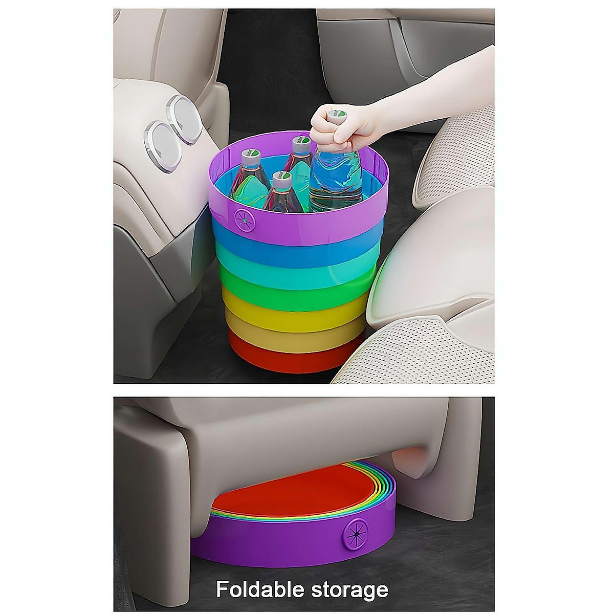 Foldable Waste Bin for Kitchen,Folding Rainbow Trash Can for Kitchen,Portable Garbage Countertop Waste Bin for Camping Travel