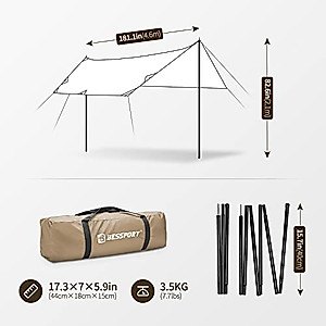 Bessport Camping Tarp, 16×9.8FT Tarp with 2 Poles, Lightweight Car Awning Sunshade, Portable Multifunctional Backpacking Tarp, PU 3000mm Waterproof Rain Fly Hammock Tarp for Outdoor,Traveling, Hilking