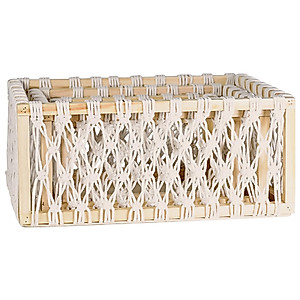 Wongblee Macrame Storage Baskets Set of 3, Decorative Wood Baskets, Nesting Organizer Boxes for Shelves, Boho Room Décor