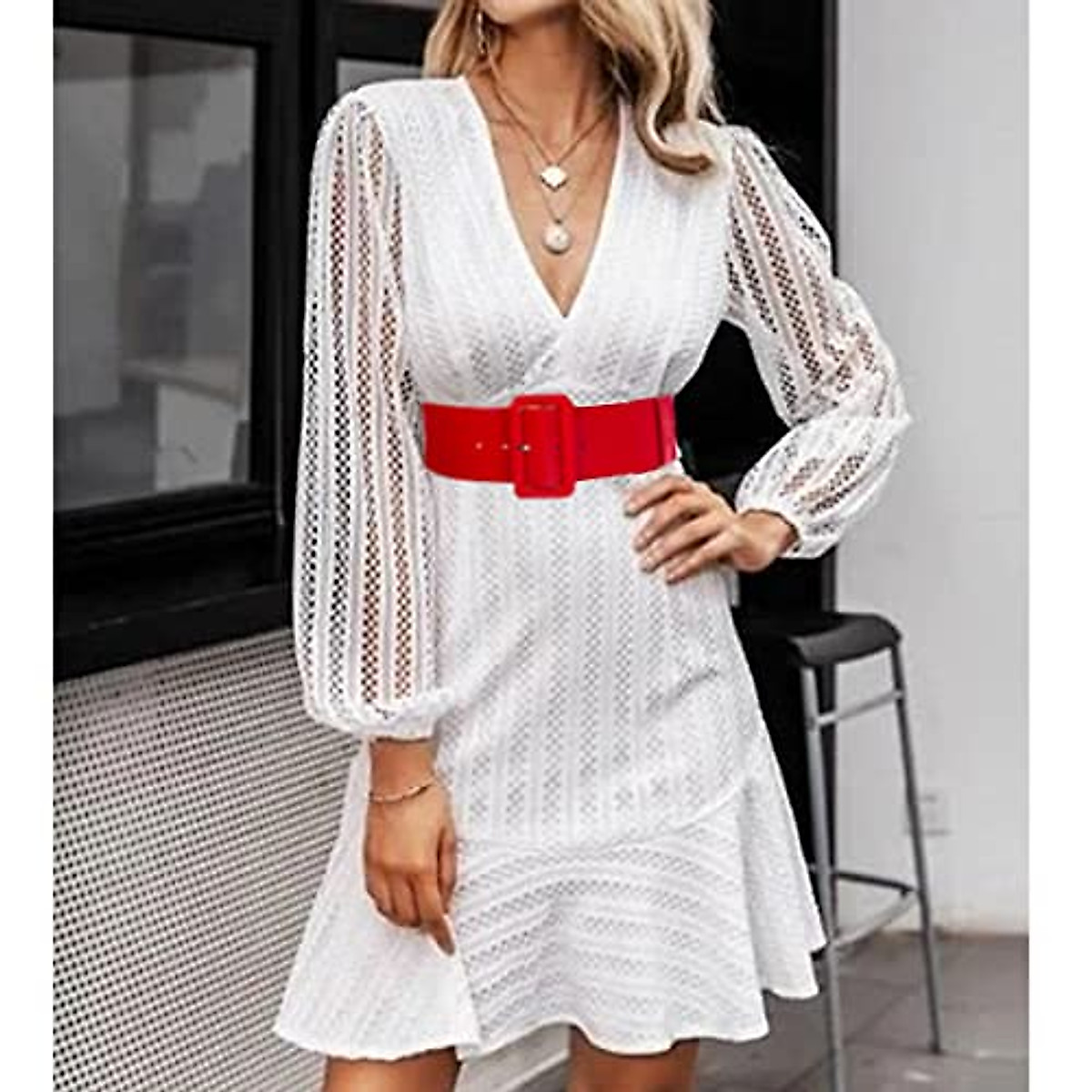 Hanna Nikole Women's PU Leather Patent Belt Fashion Waist Belts for Shirt Dress Red S