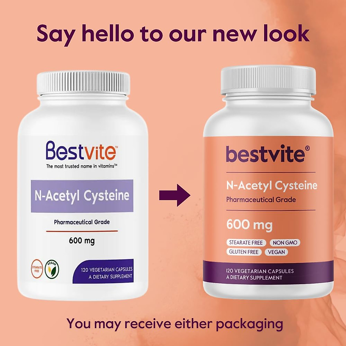 BESTVITE N-Acetyl Cysteine 600mg (NAC) (120 Vegetarian Capsules) (120 x 2) - No Stearates - Vegan - No Fillers - No Silica - No Gelatin - Gluten Free - Non GMO