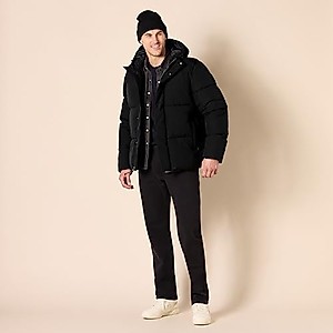 Amazon Essentials Men's Mid-Length Hooded Puffer Coat (Available in Big & Tall), Black, X-Large