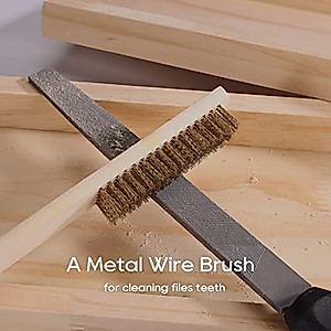 REXBETI 17Pcs Metal File Set, Premium Grade T12 Drop Forged Alloy Steel, Flat/Triangle/Half-round/Round Large File and 12pcs Needle Files, Cleaning Metal Wire Brush with Carry Case