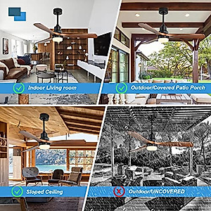 Sofucor 52-Inch Wood Ceiling Fan with LED Lights and Remote - Adjustable Speeds, Reversible 35W Quiter Motor 5250 CFM for Living Room, Bedroom, Patio - Matte Black