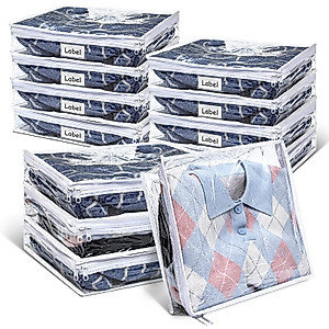 12 Pcs Clear Zippered Storage Bags PVC Sweater Storage Bags Sheet Organizer Plastic Sheet Storage Sweater Bags with Zipper and Label Pocket for Clothes Closet Linen Sweater Pillow (14 x 12 x 3 Inch)