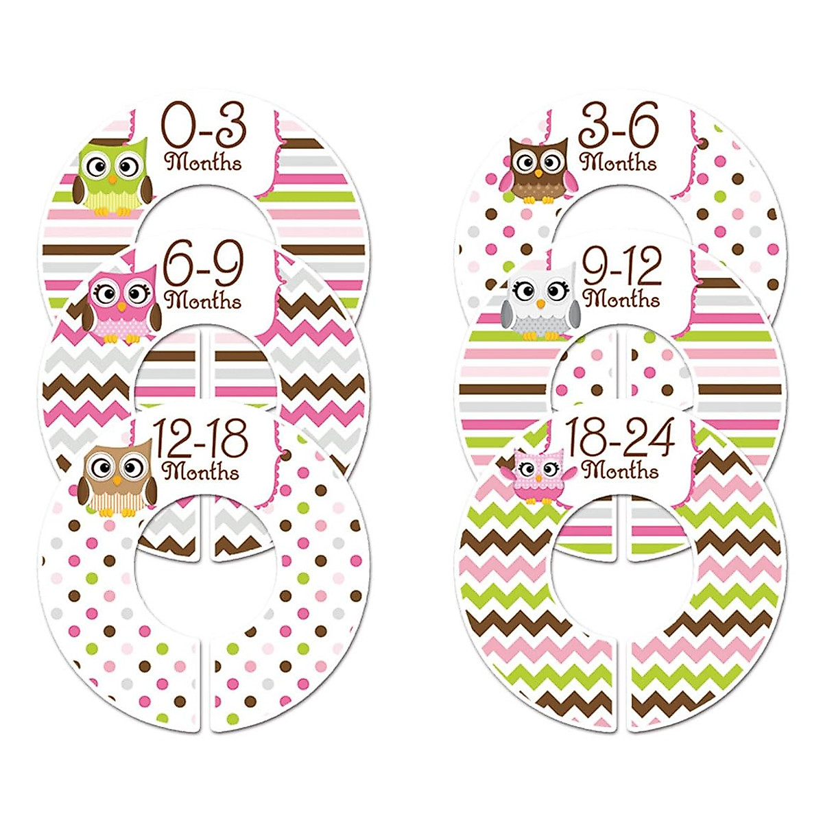 C195 Baby Girl Nursery Closet Clothing Size Dividers Owl Set of 6 Fits 1.25 Inch Rod