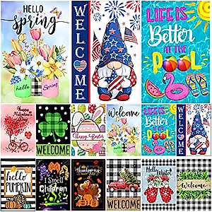 Yileqi Seasonal Garden Flags Set of 12 Double Sided 12x18 Inch Welcome Holiday Yard Flag, Small Garden Flags for Outside Decoration, Garden Flags for All Seasons