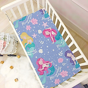 Baby Fitted Mini Crib Sheets Portable Playard Sheets Stretchy Cute Mermaid Starfish Girl Soft Modal