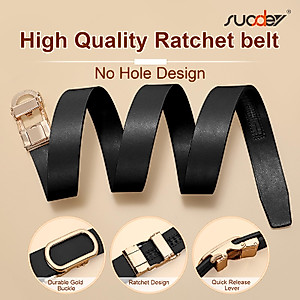 SUOSDEY Women Leather Ratchet Belt for Jeans Pants with Gold Automatic Sliding Buckle,Ladies Dress Belt,Width 1.2",black