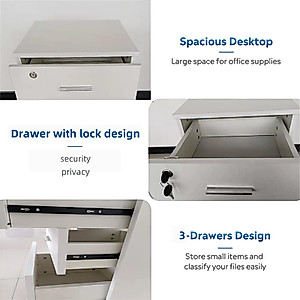 YQ JENMW 3 Drawers File Cabinet, Rolling Mobile Vertical Filing Cabinet with Lock, Wood Under Desk File Cabinet with Wheels for Supplies Files, and Materials,Mobile File Cabinet for Home Office,White