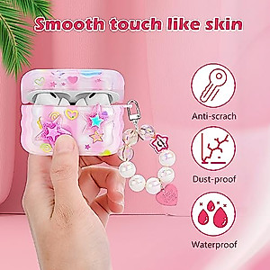 Cute AirPods Pro 2 Case with Love Pendant Colorful Round Bead Keychain, Glitter 3D Stars Design Soft Protective Cover Compatible with AirPods Pro 2nd Generation 2022 Case for Women and Girls