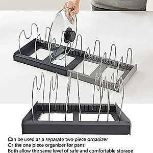 Pots and Pans, Multifunction Expandable Pot Rack with 7 Dividers Flexible Stable Kitchen Organization and Storage for Dish, Pot Lid, Cutting Board, Bakeware