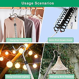 Frebuta Clothes Hook Pole Long Handle,51 Inch Closet Reacher Pole with Stainless Steel Tube S Hooks Hangs High for Lightweight Easy Storage Closet Rod with Shelf Pole Sturdy Ceiling Pole Closet Rod