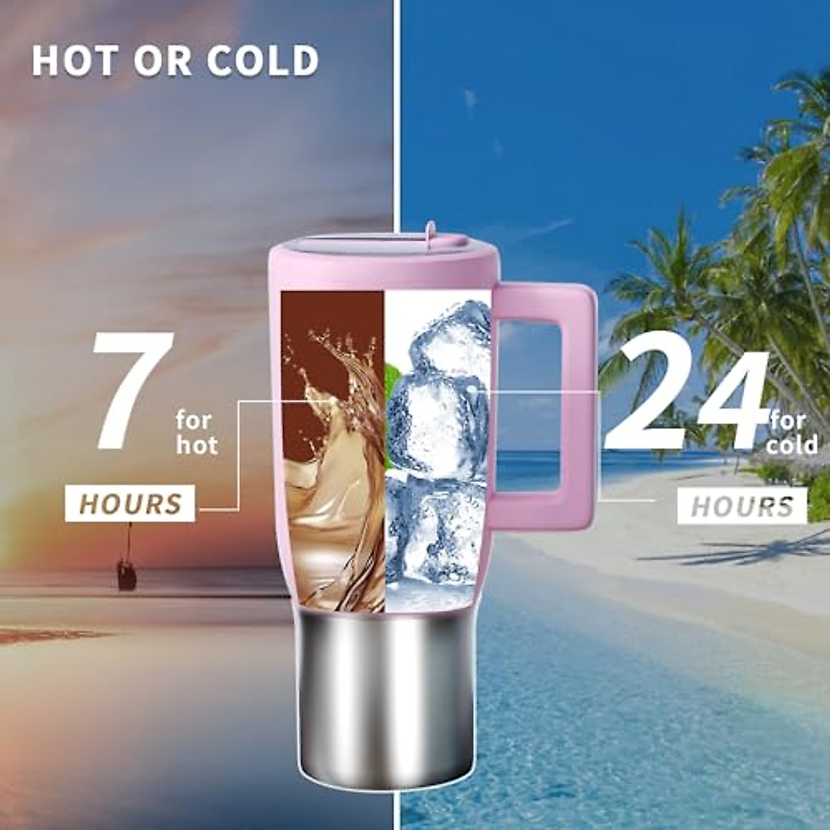 20 oz Tumbler with Handle Flip Straw,100% Leak Resistant Water Bottle,Insulated Cup Reusable Stainless Steel & Rubber Base Straw,Travel Mug,BPA FREE,Gifts, Bubblegum