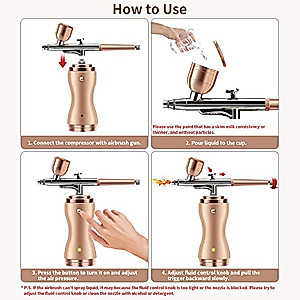 Airbrush Kit with Compressor 30PSI Portable Airbrush Gun Rechargeable Handheld Cordless Air Brush for Nails Art, Painting, Cake Decor, Cookie, Mode, Makeup, Barber (Gold)