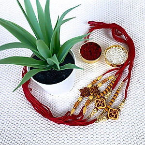 CRAFTONE Set of 6 Om & Ganesha Design Traditional Rakhi for Brother, Designer Rakhi Set for Raksha Bandhan, Moti Beads Rakhi Thread Bhaiya Bhabhi Sister Rakhi Band for Rakshabandhan with Roli Chawal