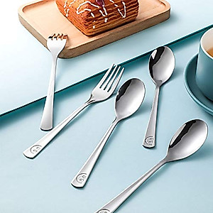 8 Pieces Kids Utensils Stainless Steel Kids Toddler Flatware Kids Spoon and Fork Set Includes 4 Spoon and 4 Fork with Smile Mirror Polished for Children Daily Use Preschooler (Silver)