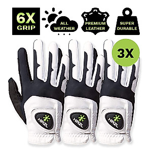 HIRZL GRIPPP FIT – Men's All-Weather Golf Glove (White/Black) | Kangaroo Leather| Ultimate Grip, Large/Extra Large, Worn on Right Hand (Pack of 3)