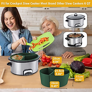 Slow Cooker Liners - Crock Pot Liners Silicone Insert Divider 3 IN 1, For 6 Quart Oval Slow Cookers, Reusable Silicone Slow Cooker Liner For Crock Pot Divider Insert, Dishwasher Safe BPA Free,6QT