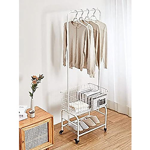 easy moved garment rack with basket for organize, laundry basket, black metal rack,