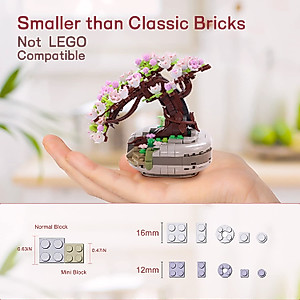 Waktuk Mini Bricks Sakura Bonsai Model Cherry Blossom Potted Plant Tree Building Block Kit 426 PCS, Mini Particle Simulation Flower Botanical Collection Construction Toy