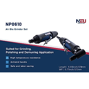 Air die grinder, NEU PNEUPACTURE die grinder set, straight/angle air grinder kit, with 1/4 and 1/8 inch collets, apply to grinding, polishing