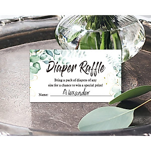 XJF Diaper Raffle Tickets for Baby Showers 2 Inchesx 3.5 Inches Baby Shower Game Cards with Name Line Greenery Invitations Insert Cards for Boys or Girls Baby Shower 50 Pack, White, BS-CJK-1