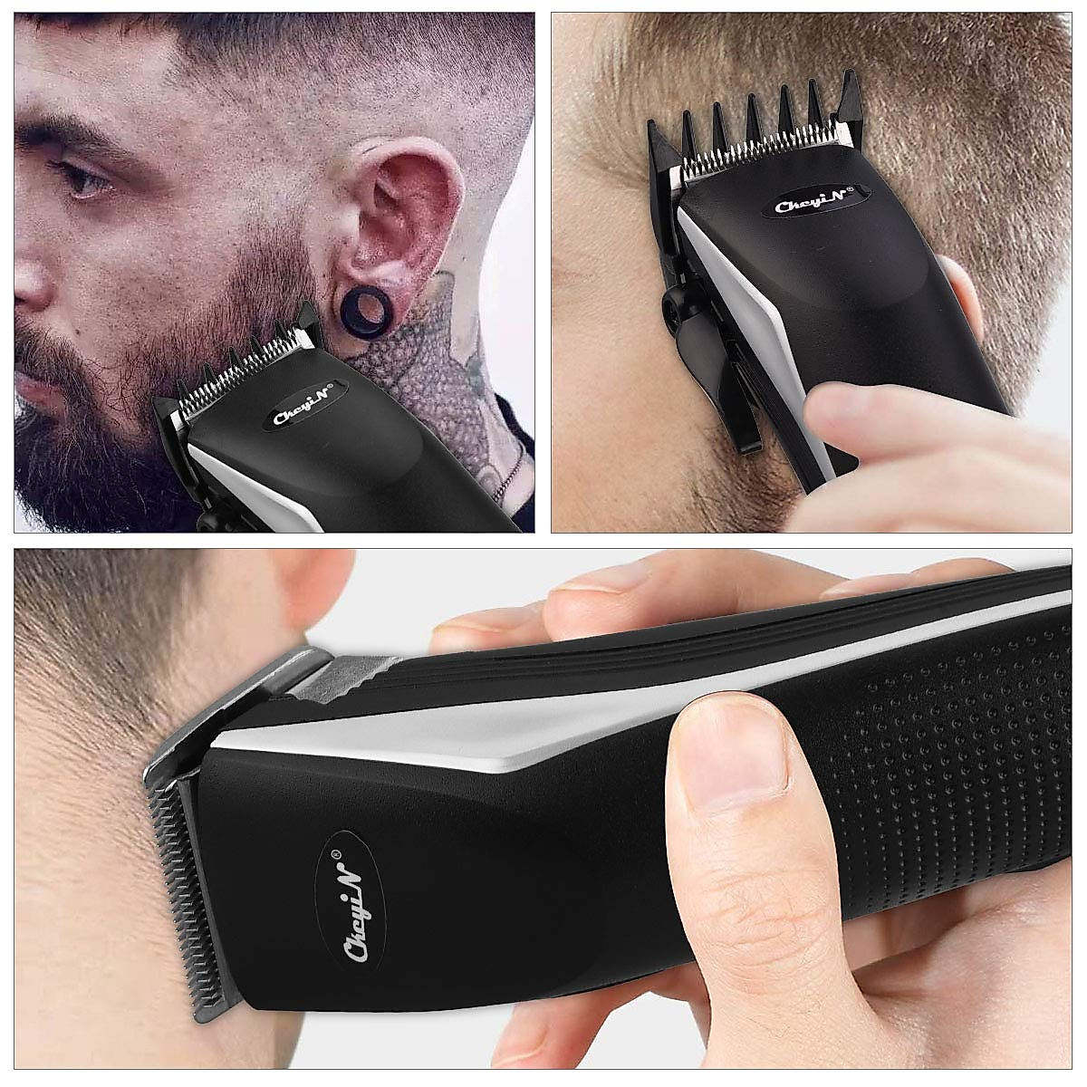 CkeyiN Hair Clippers for Men, Electric Hair Trimmer Corded Clipper Home Haircut & Grooming Kit with 10 Guide Combs 1 Scissor 1 Comb for Men Kids Barber