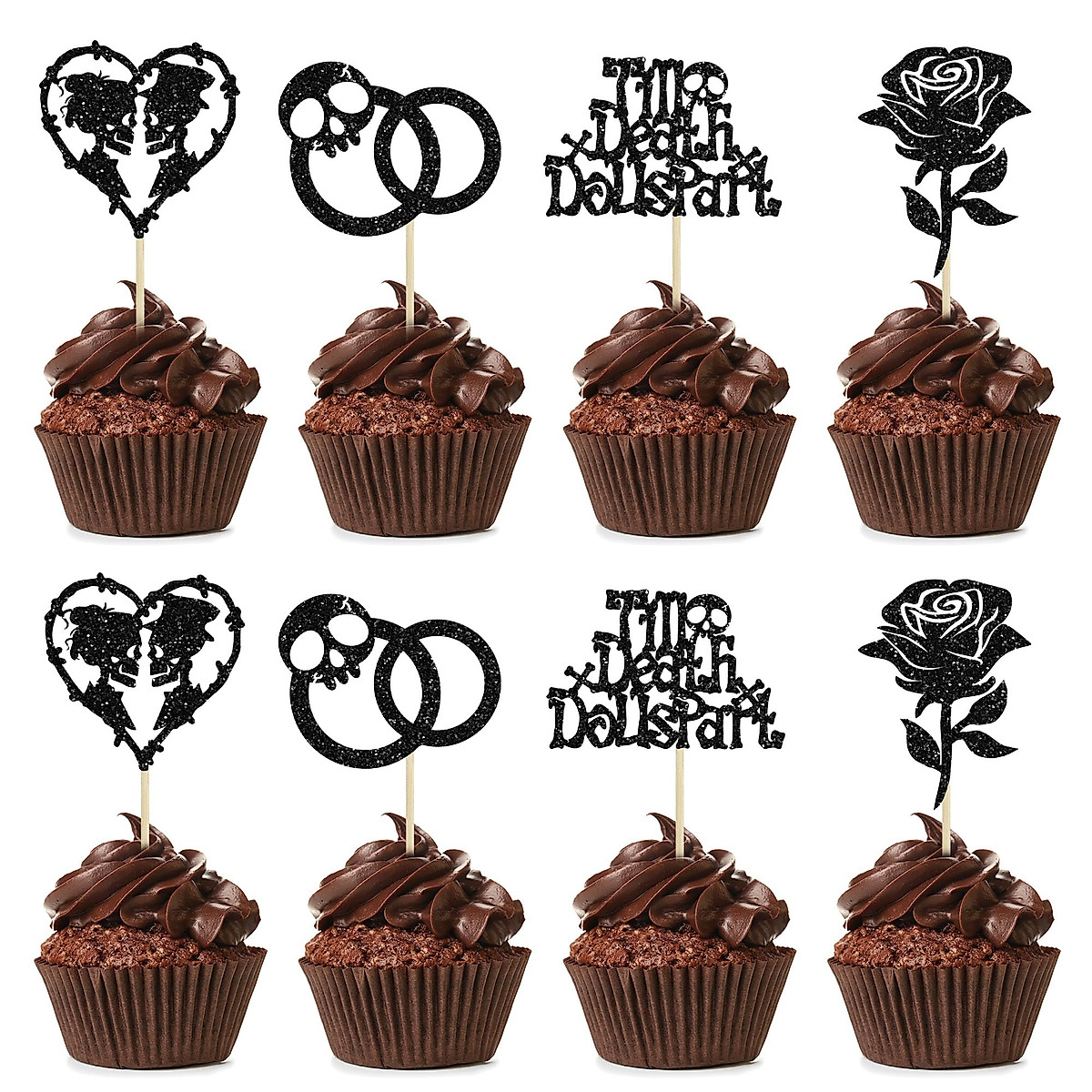 24Pcs Halloween Bachelorette Cupcake Toppers Black Glitter Boo To Be Ring Bride Or Die Skull Heart Blood Cake Picks Horror Ghost Engagement Party Decorations