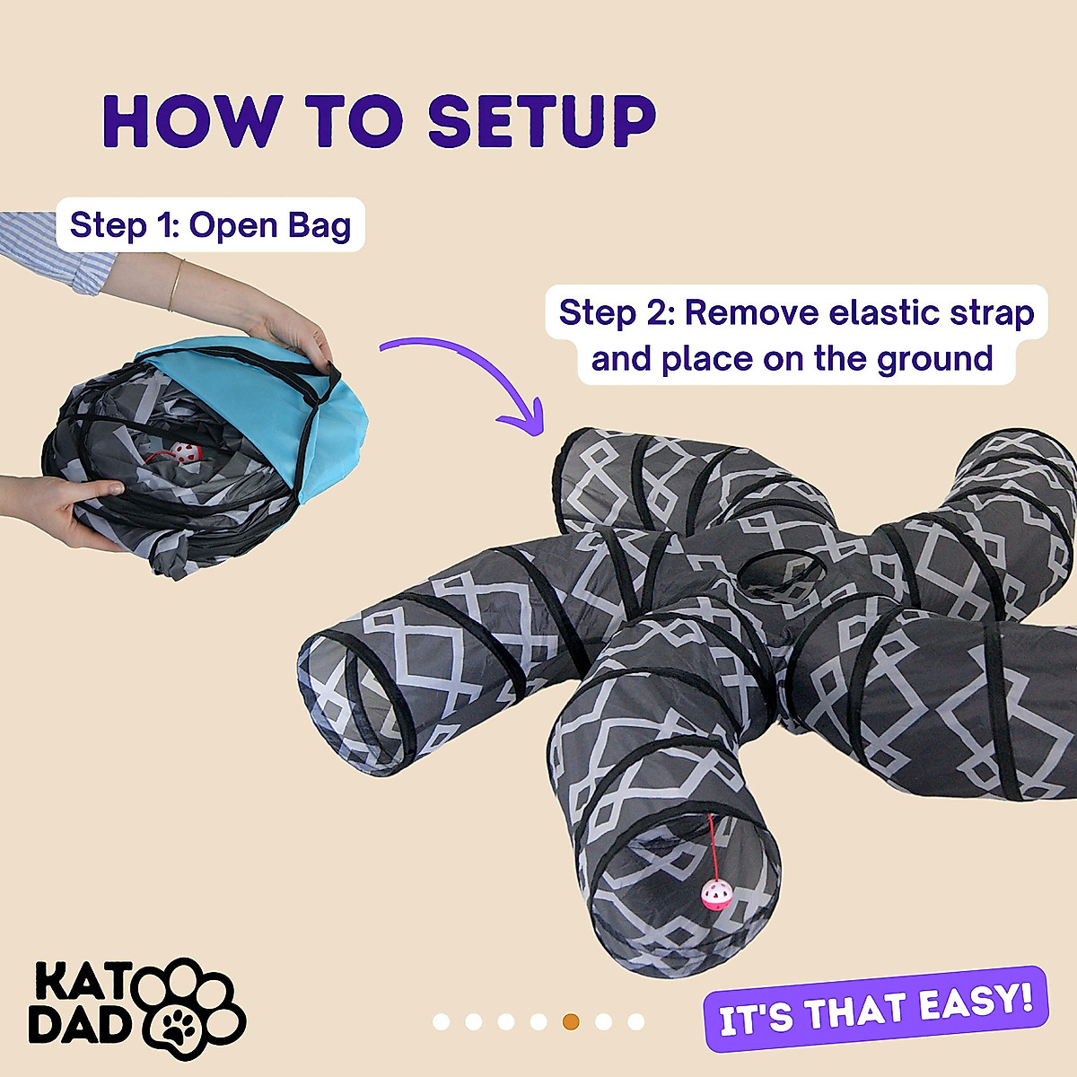 Katdad 5-Way Cat Tunnel with Bag - Fun Cat Toys - Dog Tunnel, Rabbit Tunnel or Ferret Tunnel - Mid-Century Design