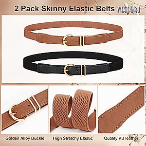 WERFORU 2 Pack Women Elastic Waist Belt Gold Buckle Belt,Black+Brown
