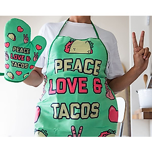 Peace Love Tacos Funny Graphic Novelty Kitchen Accessories Funny Graphic Kitchenwear Cinco De Mayo Funny Food Novelty Cookware Green Oven Mitt