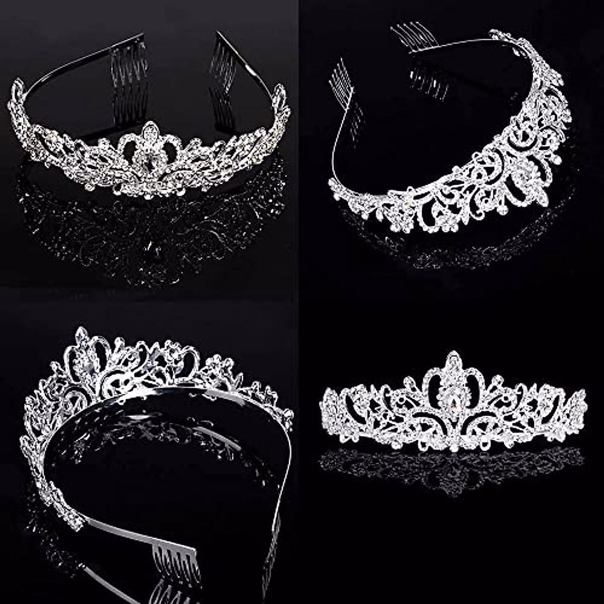 2 Pack Tiara Crown Jewelry Gift for Women Girls, Headband Headpiece Silver Crystal Rhinestone Diadem Princess Birthday Yallff Crown with Comb, Bridal Wedding Party Bridesmaid Prom Pageant Gift.