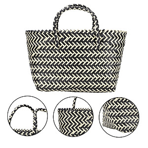 SHOWERORO Handwoven Bag Striped Large Knit Basket Women's Casual Bag Black Small 1pc