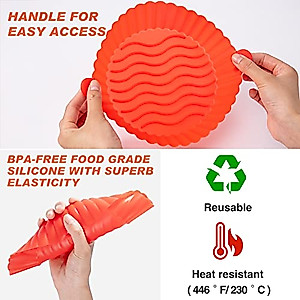 3Pcs Air Fryer Silicone Liners with Handle- 6.3in Food Safe Air Fryer Silicone Pot for 2 to 2.6QT No Harsh Cleaning, Reusable Round Air Fryer Baskets Replacement for Parchment Liner Paper