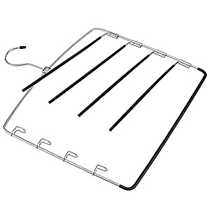 JAPCHET 6 Pack Pants Hangers Non Slip Space Saving Pants Hangers 5 Layers Stainless Steel Pants Hangers Swing Arm Space Saver Clothing Hangers Closet Organizer for Scarfs Trousers Ties, Black