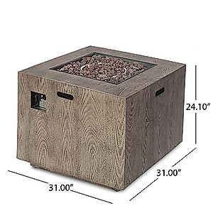 Christopher Knight Home Aaron Outdoor 33-Inch Square Fire Pit, Brown Wood Pattern