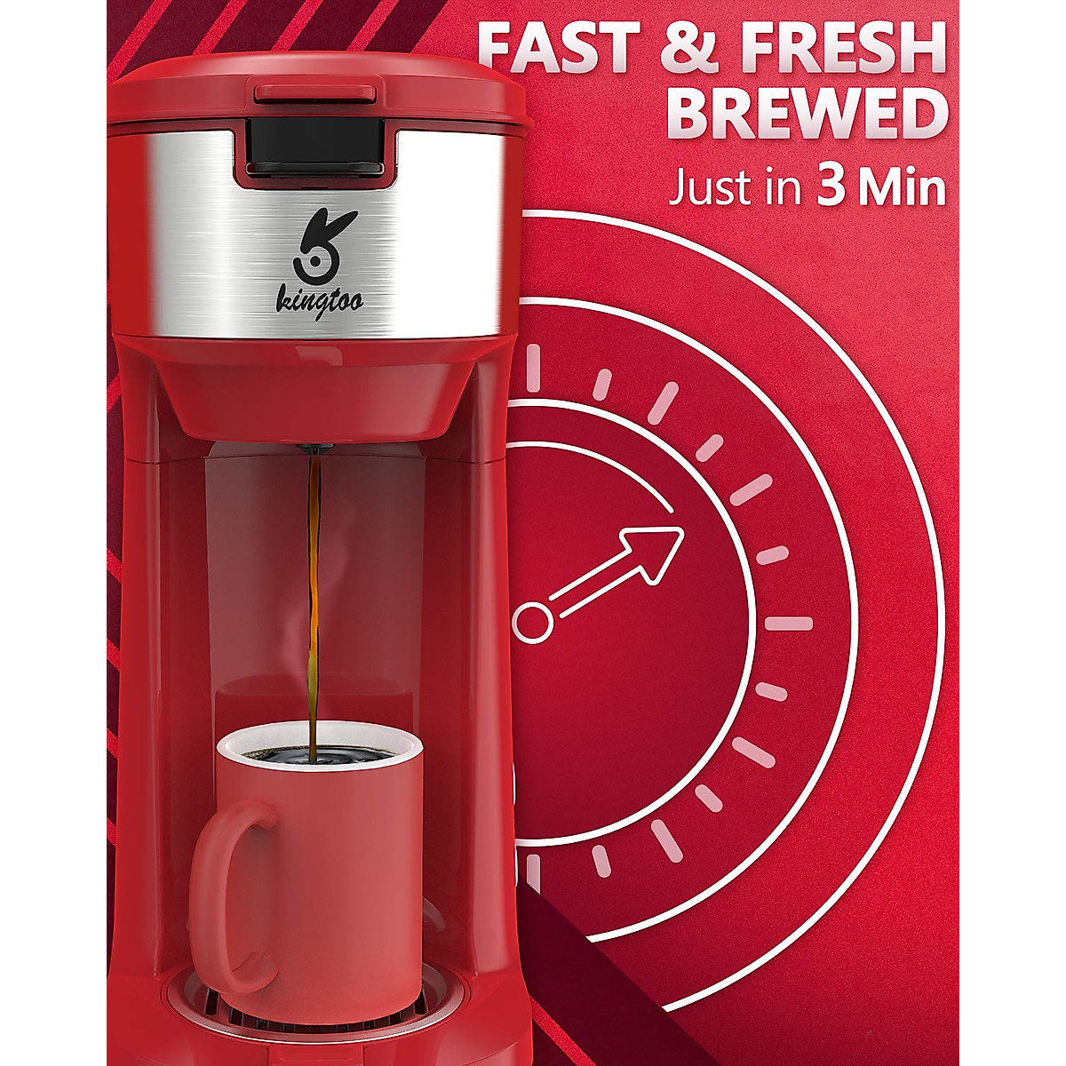 KINGTOO Single Serve Coffee Maker, Single Serve K Cup Coffee Maker for K-Cup Pod & Ground Coffee, Thermal Drip Instant Mini Coffee Machine with Self Cleaning Function, Brew Strength Control