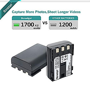 Bonadget 1700mAh NB-2LH / NB-2L Replacement Battery and Charger Compatible with Canon EOS Digital Rebel XTI XT VIXIA HF PowerShot G7 G9 S70 S80 S50 S30 DC410 DC420 400D 350D(2 Pack)
