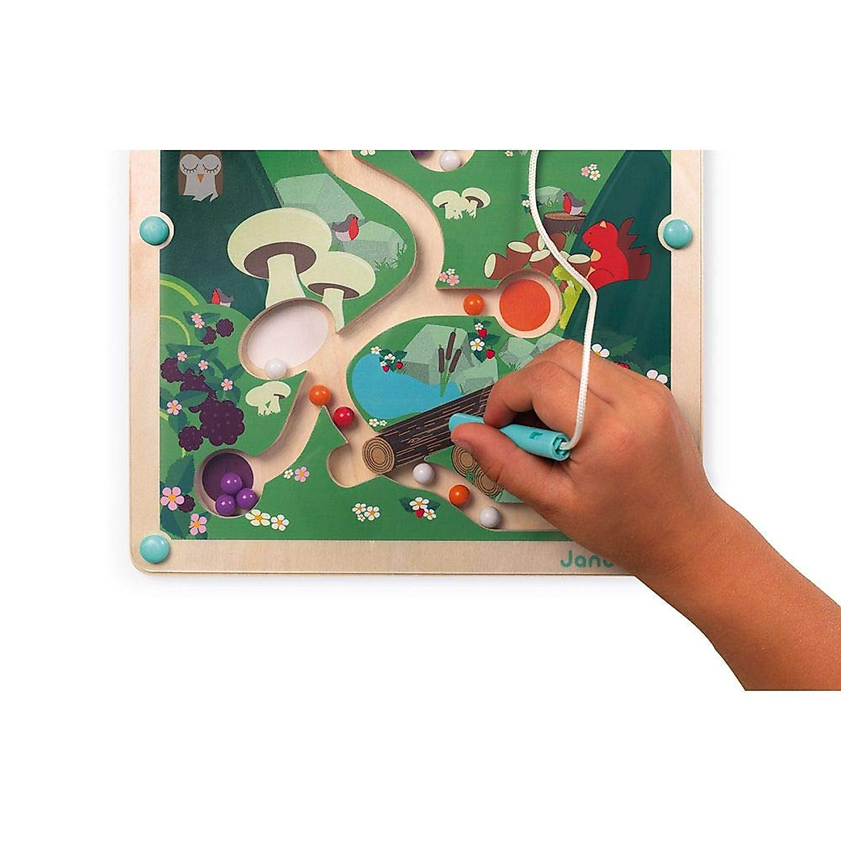 Janod - Wooden Forest Magnetic Ball Labyrinth - Develops Fine Motor Skills and Concentration - Dimensions: 8,3 inch X 9.8 inch - Fsc-Certified - Suitable for Ages 2 and Up, J05311