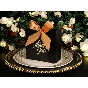 Yoption 50pcs Black Wedding Party Favor Boxes, Small Thank You Bags Party Candy Boxes Bags Chocolate Treat Gift Boxes with Ribbons for Wedding Baby Shower Bridal Business Party Decoration