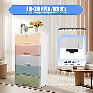 Plastic Drawers Storage Cart Mobile Cabinet with Casters, 5 Drawer Stackable Vertical Storage Tower Tall Chest Closet, Large Containers Organizer Unit (12"D x 18"W x 33"H - Multicolor1)