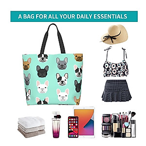 Cute French Bulldog Dog Puppy Dog Print Canvas Tote Bag Large Women Reusable Beach Bags Shoulder Bag Handbag Waterproof for Travel Grocery Shopping