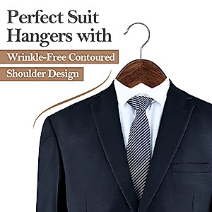 AMKUFO Wooden Hangers 20 Pack Wood Suit Hangers Non Slip Wooden Coat Hangers with Smooth Fnish Cut Notches 360° Swivel Hook Clothes Hangers for Jeans Pants Jackets Shirts Dresses, Walnut